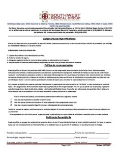 Adult New Patient Packet Fillable- Spanish | Southwest Health